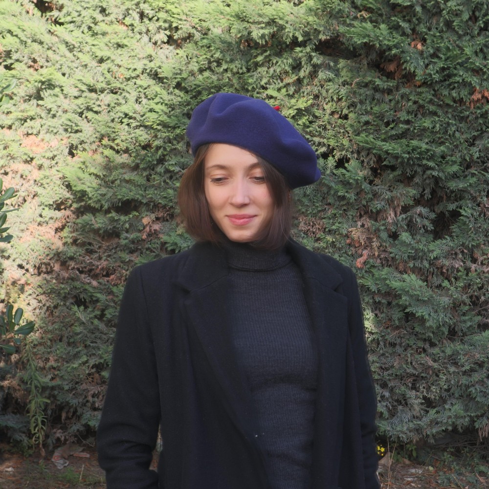 Premium Deep Violet Beret Woman, 100% made in france, 100% Merino wool
