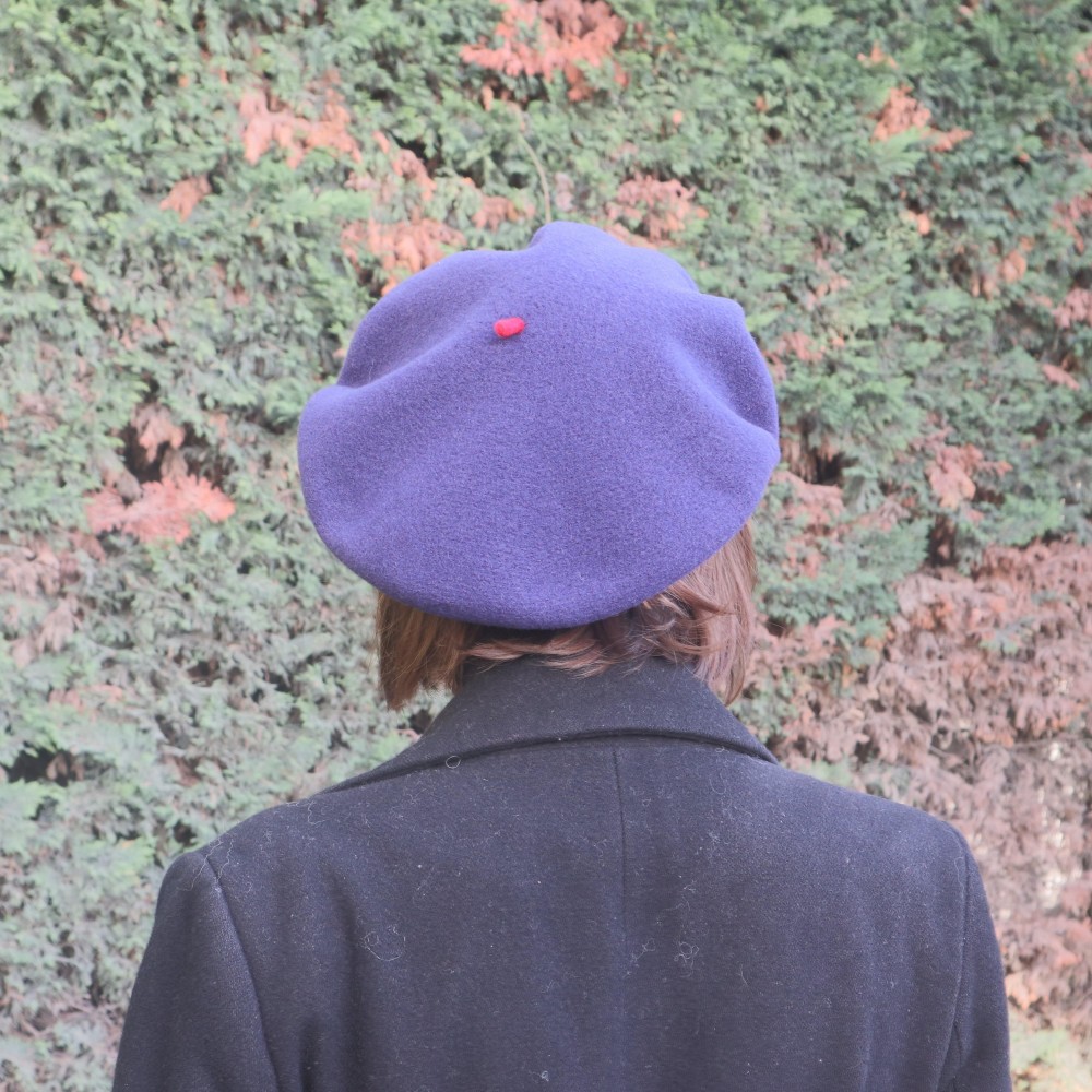 Premium Deep Violet Beret Woman, 100% made in france, 100% Merino wool