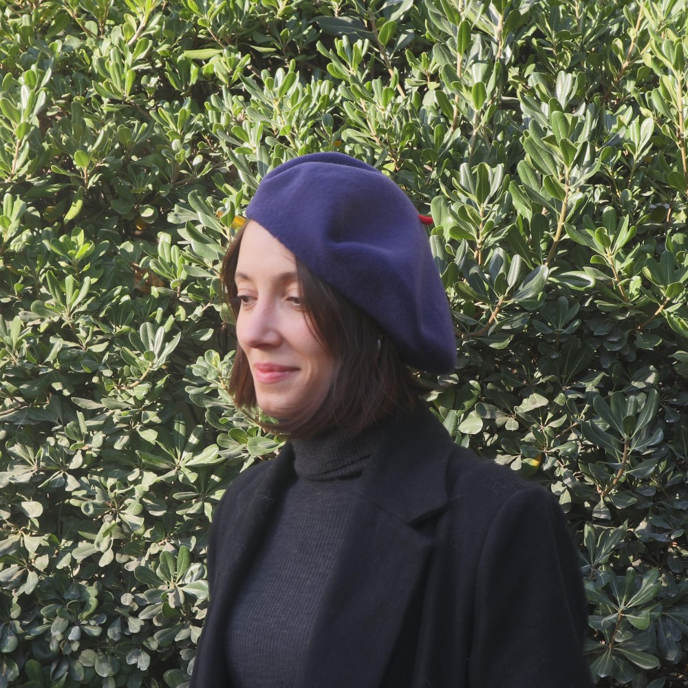 Premium Deep Violet Beret Woman, 100% made in france, 100% Merino wool