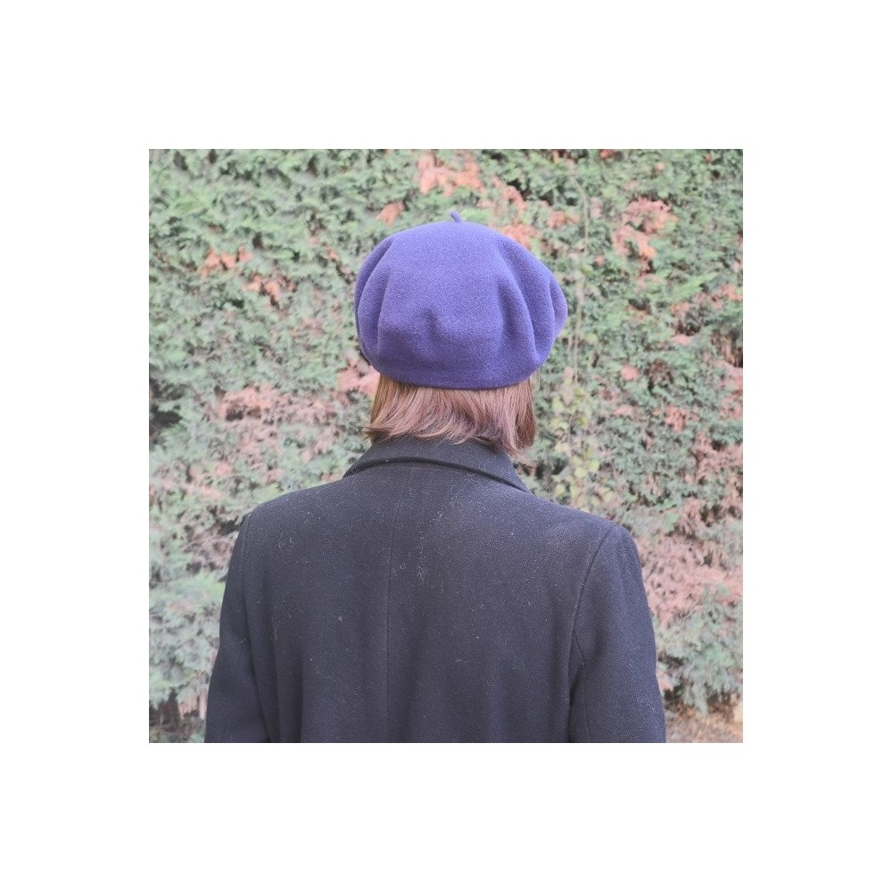 Beret Classic Deep Violet Woman 100% made in france, 100% Merino wool